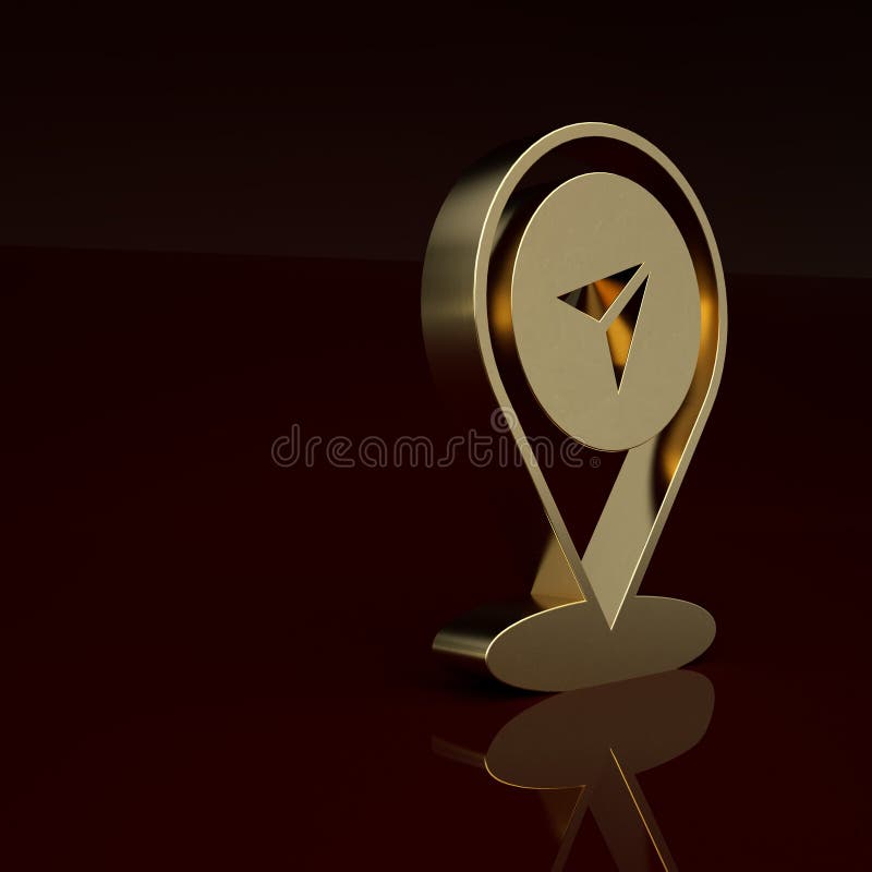 Gold Map Pin Icon Isolated on Brown Background. Navigation, Pointer ...