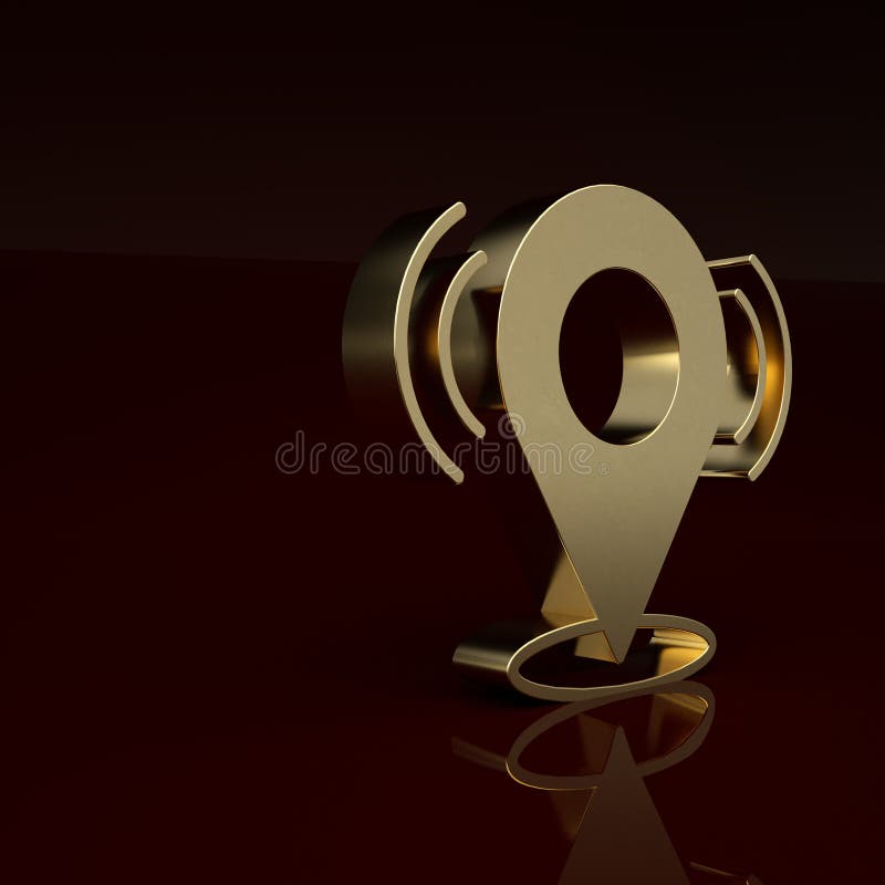 Gold Map Pin Icon Isolated on Brown Background. Navigation, Pointer ...