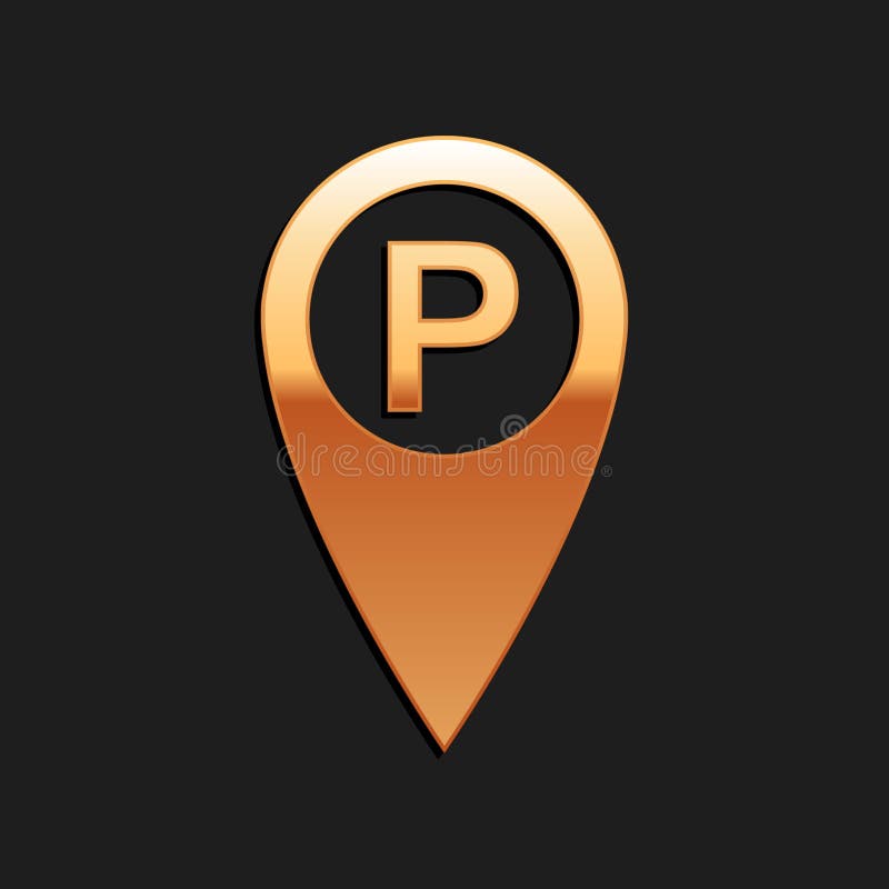 Gold Map Pointer with Check Mark Icon Isolated on Black Background ...