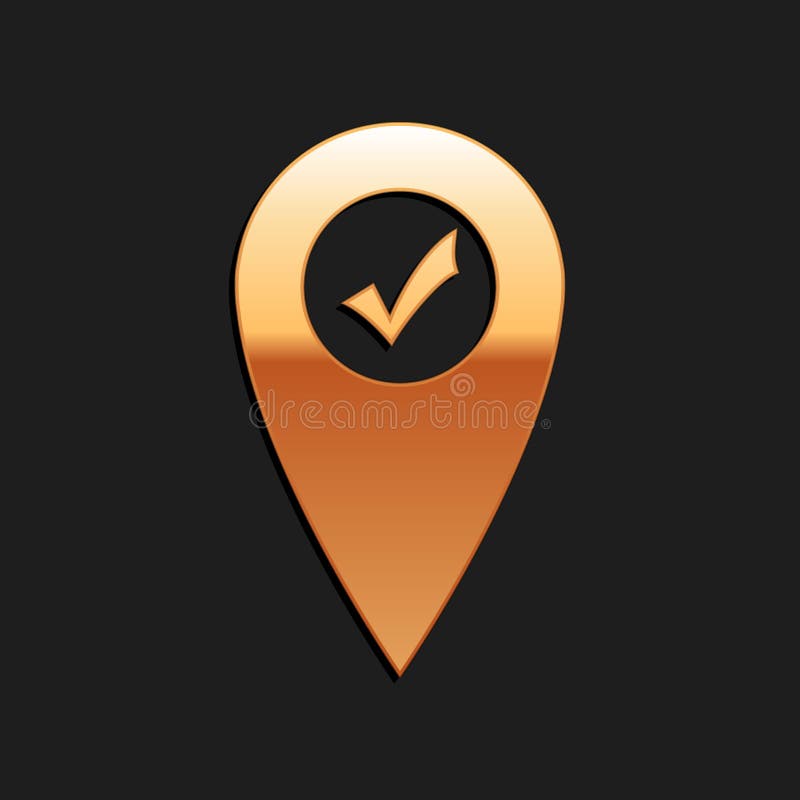 Gold Check Mark in a Box Icon Isolated on Black Background. Tick Symbol ...