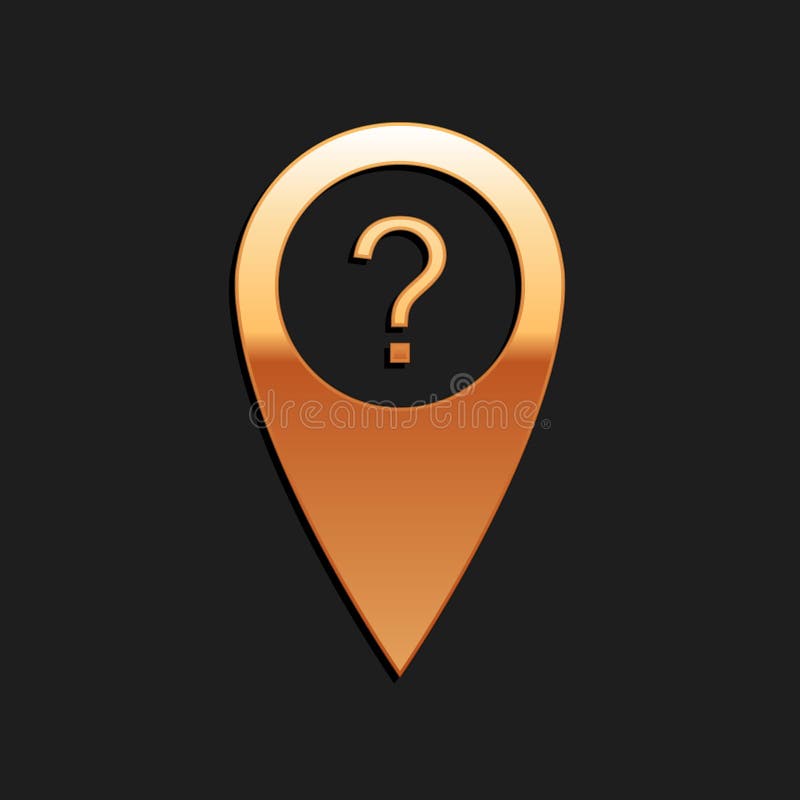 Gold Map Pointer with Check Mark Icon Isolated on Black Background ...