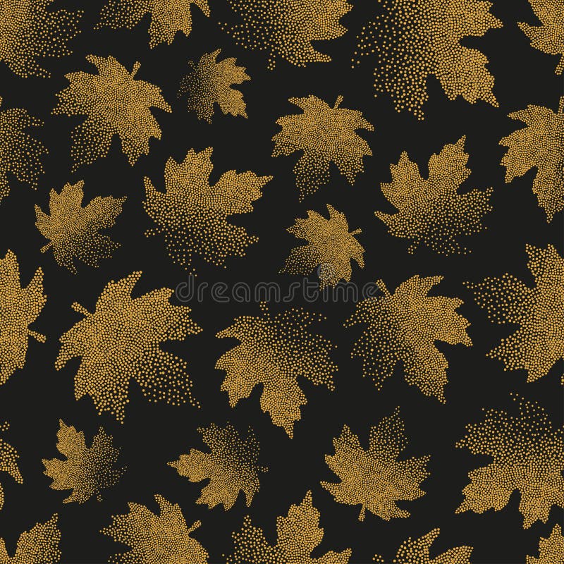 Gold Maple Leaves Pattern. Vector Seamless Autumn Background Stock Illustration - Illustration ...