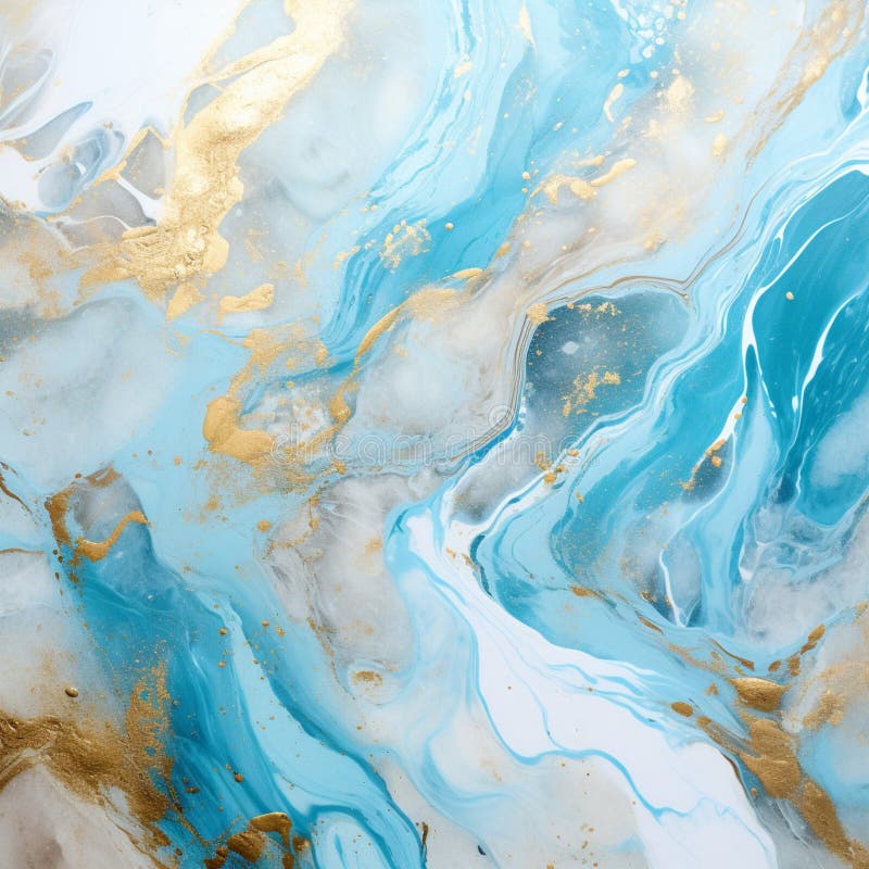 Gold Marble Cyan Background Abstract. Ocean Watercolor Texture Blue ...