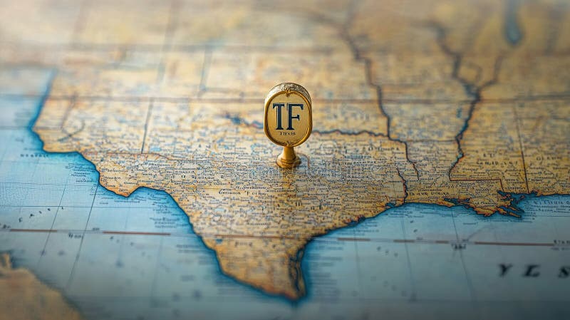 Gold Marker Pinpointing Texas on Vintage Map Stock Photo - Image of ...