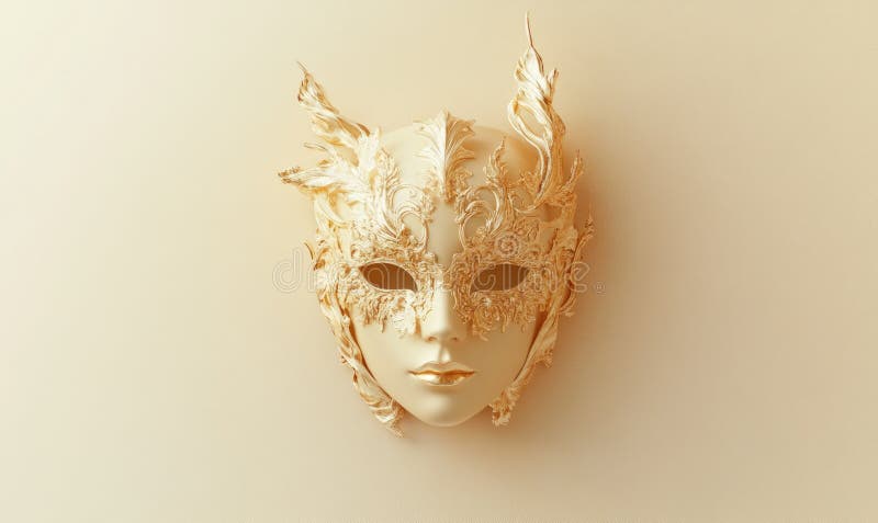 A Gold Mask with a Gold Leaf Design on it Stock Illustration ...