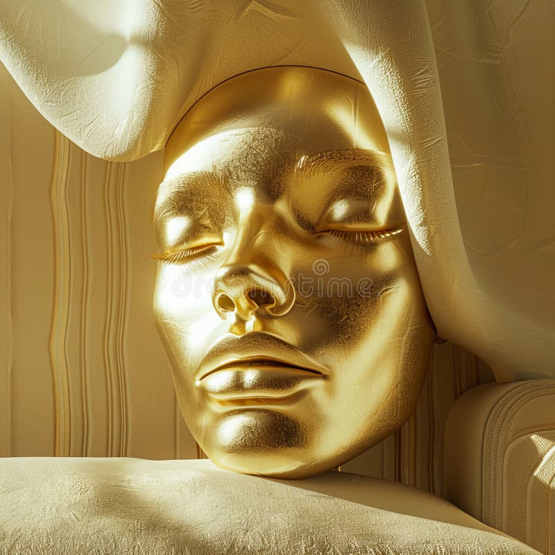 A Gold Mask is on a White Couch Stock Image - Image of wood, mask ...