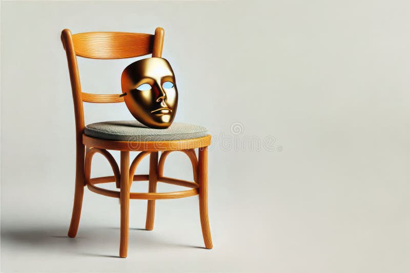 Gold Mask on a Wooden Chair. Space for Text. Stock Photo - Image of ...