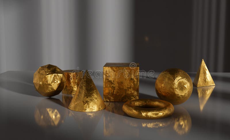 Gold Material in Geometic Object, Abstract Gold Element in Dark Room ...