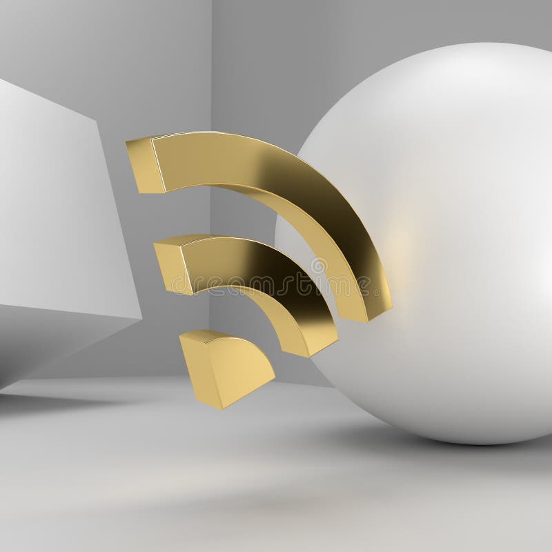 Gold Material Wifi Symbol in White Geometric Space with Clipping Path ...