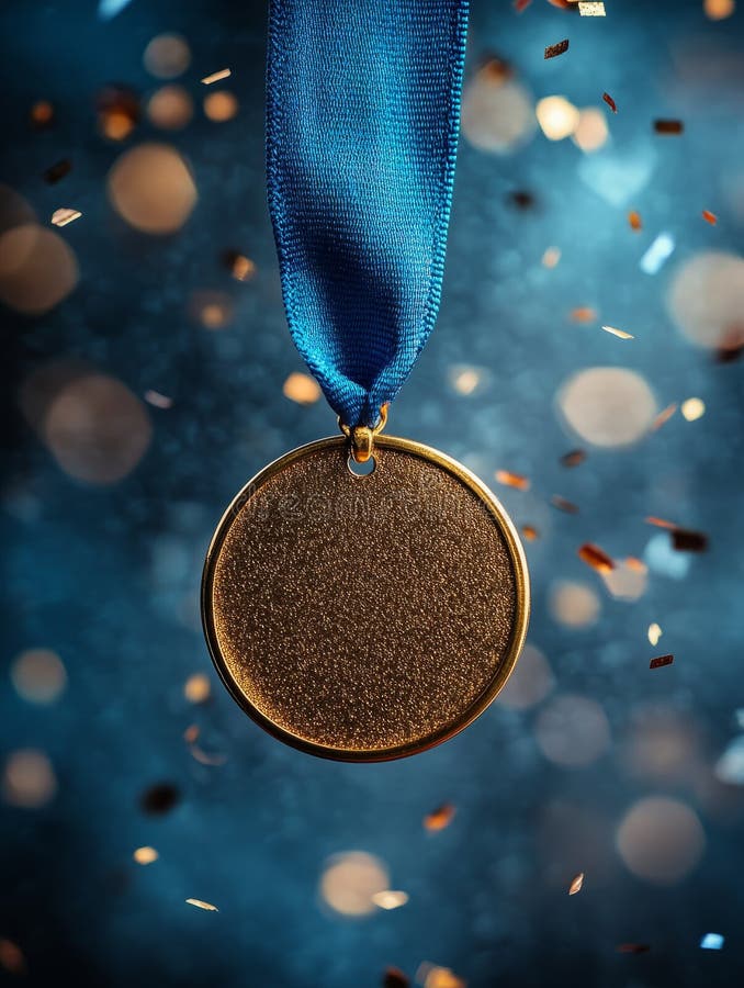 Gold Medal Blue Ribbon Shimmering Background Stock Photos - Free ...