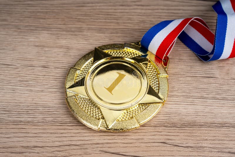 Gold Medal Blue White Red Ribbon Table Stock Photos - Free & Royalty ...