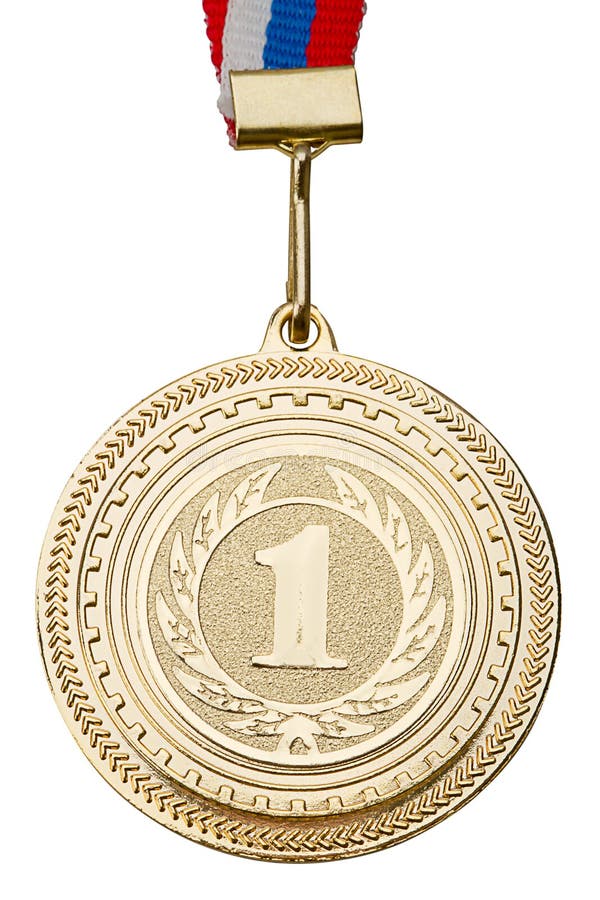 Large Gold First Prize Medal with Ribbon Stock Image - Image of gold ...