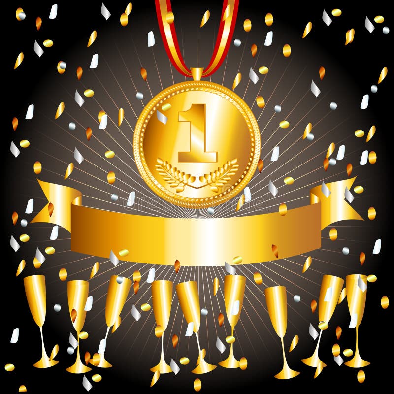 Gold Medal,cups and Ribbon Banner Stock Vector - Illustration of honor ...
