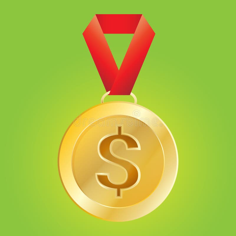 Gold Medal with Dollar Symbol on it. Gold Medal with Red Ribbon Stock ...
