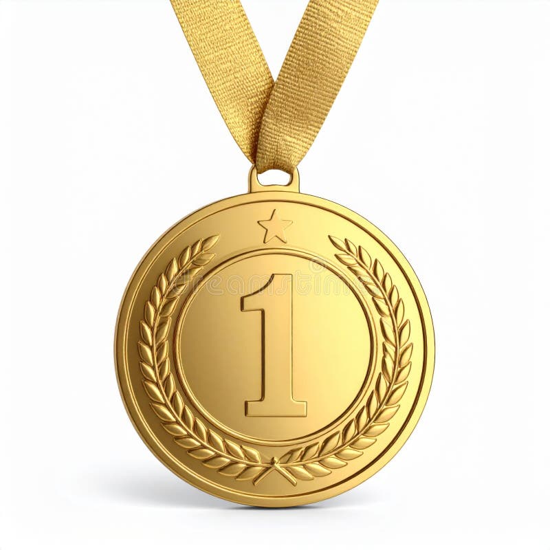 Gold Medal with Number One and Laurel Wreath Stock Illustration ...