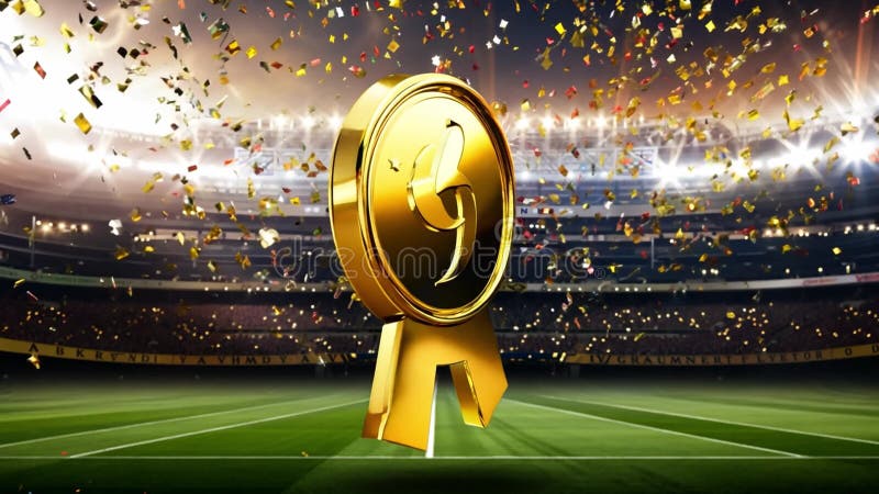 Gold Medal Trophy Celebrates Victory in Stadium Stock Video - Video of ...