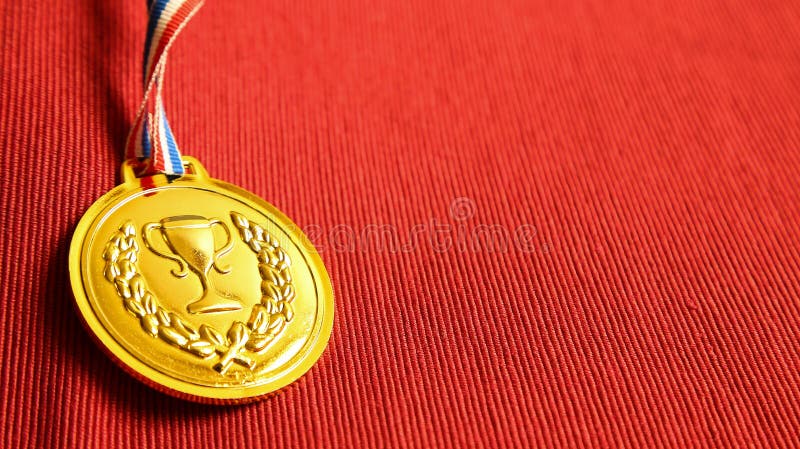 Gold Medal on Red Background Stock Image - Image of isolated, bronze ...