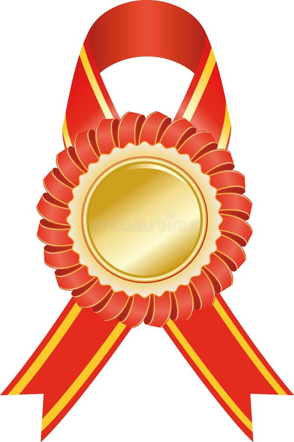 Gold medal with red ribbon stock vector. Illustration of medal - 14060368