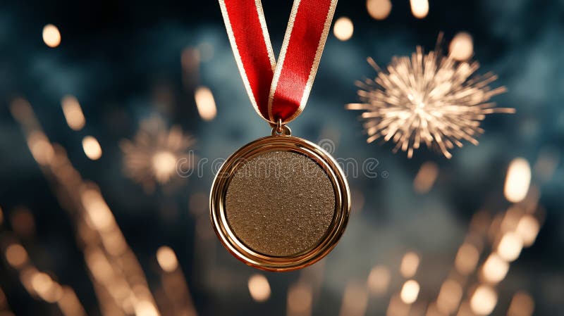 A Gold Medal with a Red Ribbon Around it Stock Photo - Image of ...