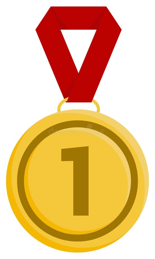 Gold Medal with Red Ribbon in Flat Style Stock Vector - Illustration of ...