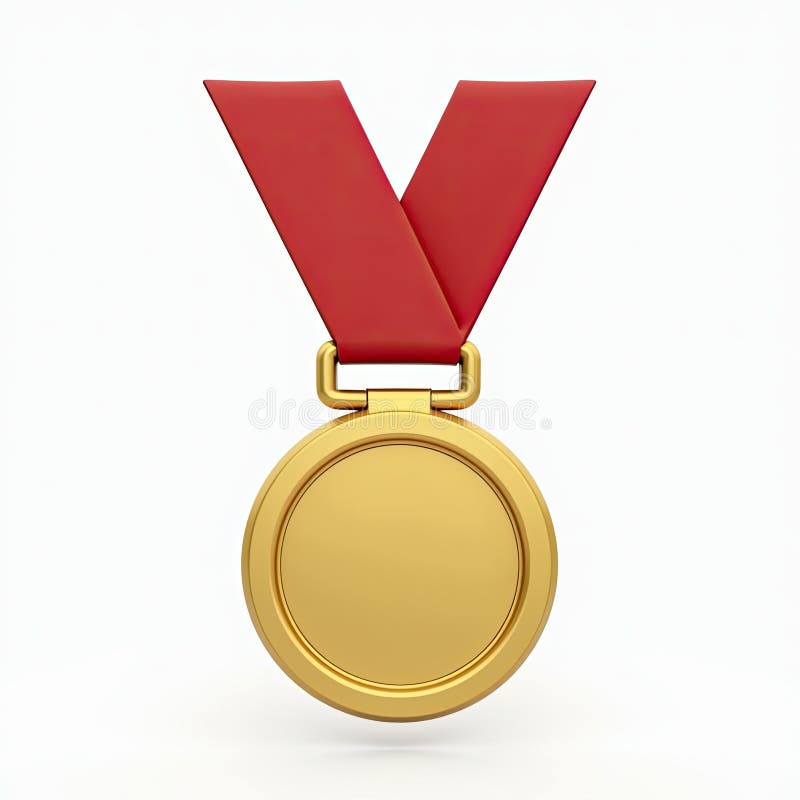 Gold Medal with a Red Ribbon Isolated on a White Background. Stock ...