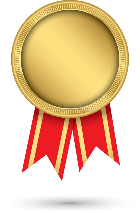 Gold Medal with Red Ribbon, Vector Illustration Stock Vector ...