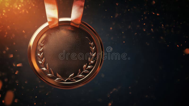 Gold Medal with a Ribbon Displayed on a Flat Surface for Contest or ...