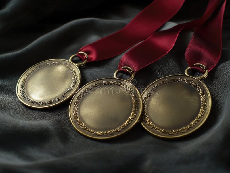 Gold Medals with Red Ribbons Stock Photo - Image of gold, medals: 380163910