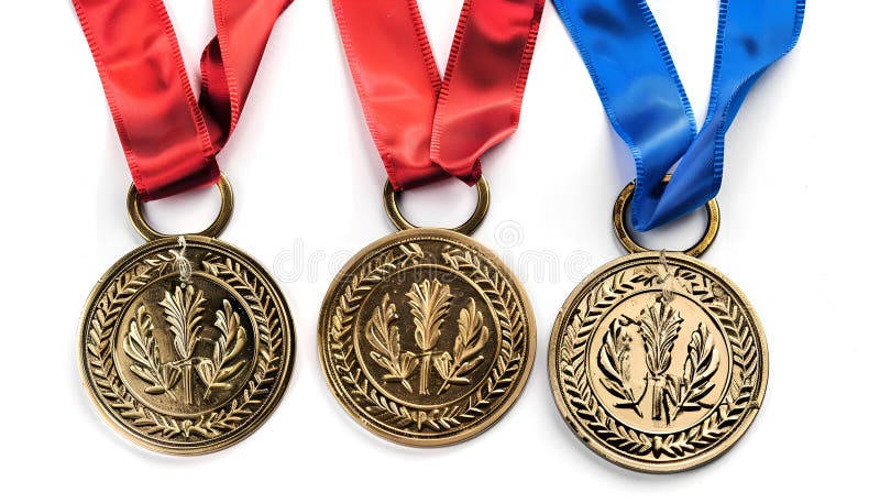 Gold Medals with Ribbons Isolated on White, Set Stock Photo - Image of ...