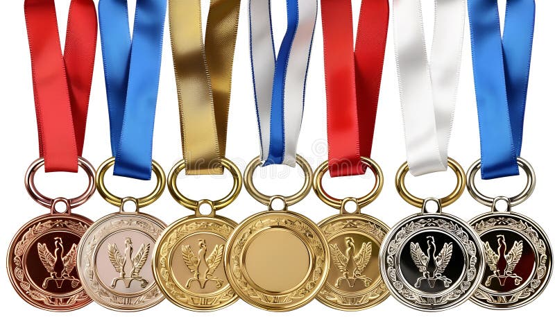 Gold Medals with Ribbons Isolated on White, Set Stock Image - Image of ...