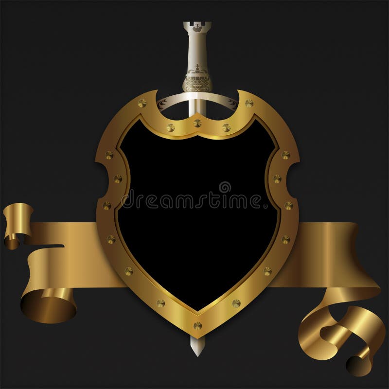 Gold Medieval Shield and Banner. Stock Illustration - Illustration of ...