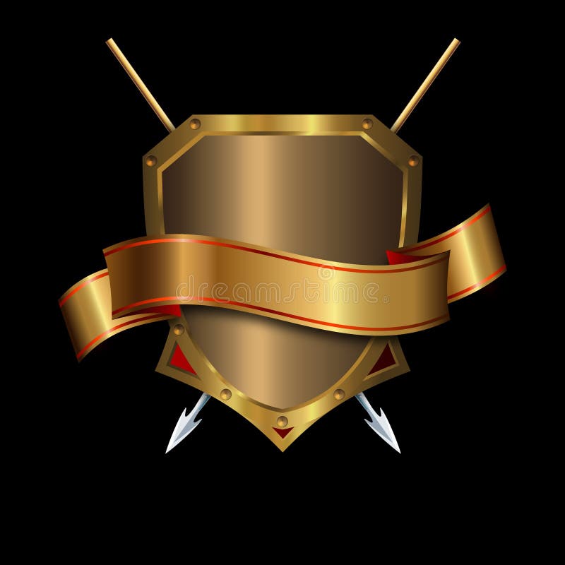 Gold medieval shield. stock illustration. Illustration of isolated ...