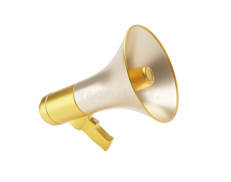 Gold Megaphone Isolate on White Background. 3D Render Goden Magaphone ...