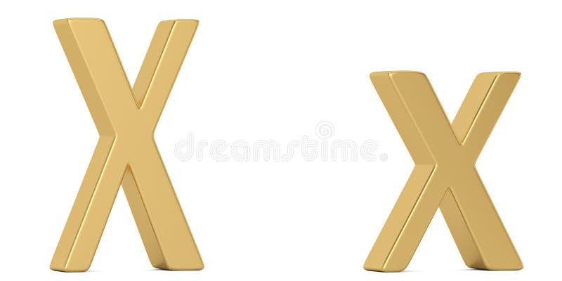 Gold Metal X Alphabet Isolated on White Background 3D Illustration ...