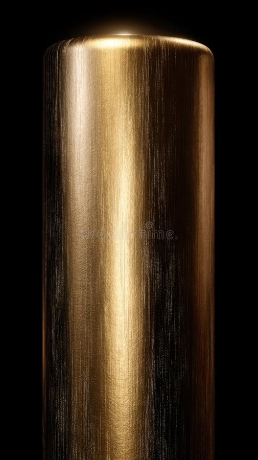 Gold Metal Cylinder with Vertical Textured Lines Abstract Metallic ...