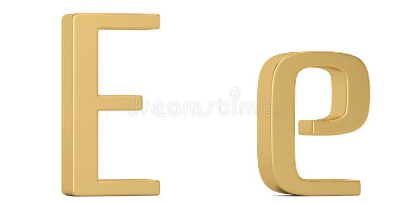Gold Metal E Alphabet Isolated on White Background 3D Illustration ...
