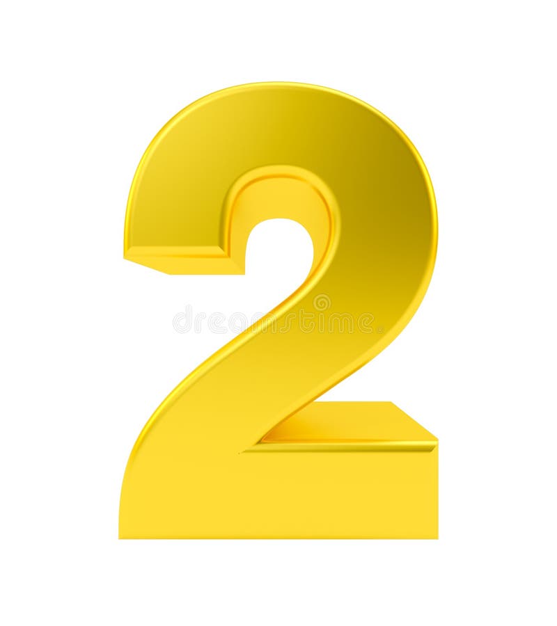 Gold Metal Number 2 Two Isolated on White Background, 3d Rendering ...