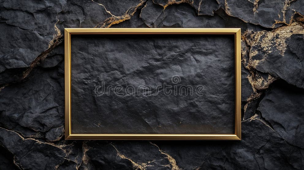Gold Metal Rectangular Frame on a Dark Stone Background Stock ...