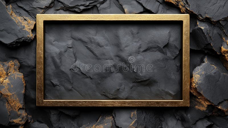 Gold Metal Rectangular Frame on a Dark Stone Background Stock ...