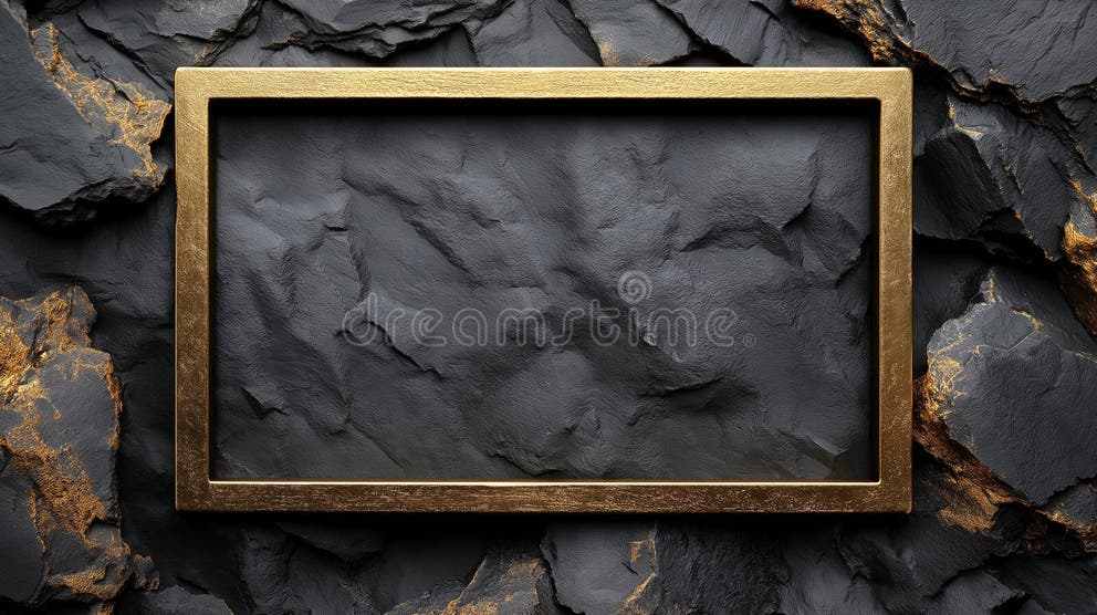 Gold Metal Rectangular Frame on a Dark Stone Background Stock ...