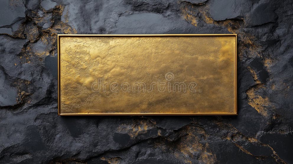 Gold Metal Rectangular Frame on a Dark Stone Background Stock ...