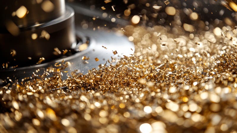 Gold Metal Shavings Flying from Machine during Production Stock ...