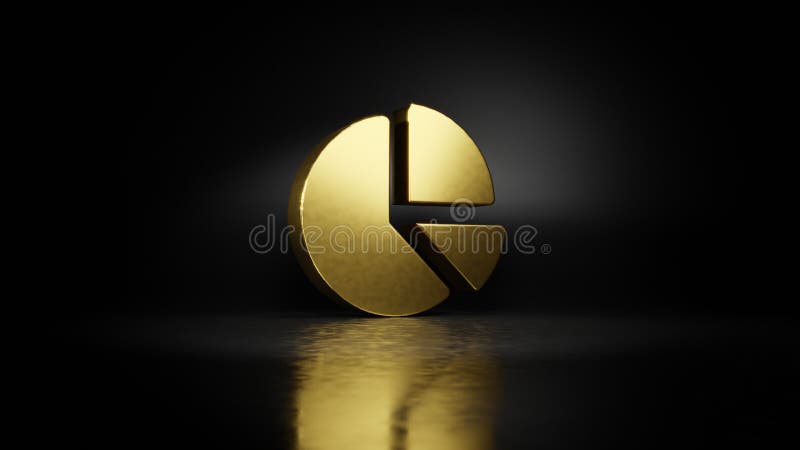 Gold Metal Symbol of Chart Pie 3D Rendering with Blurry Reflection on ...