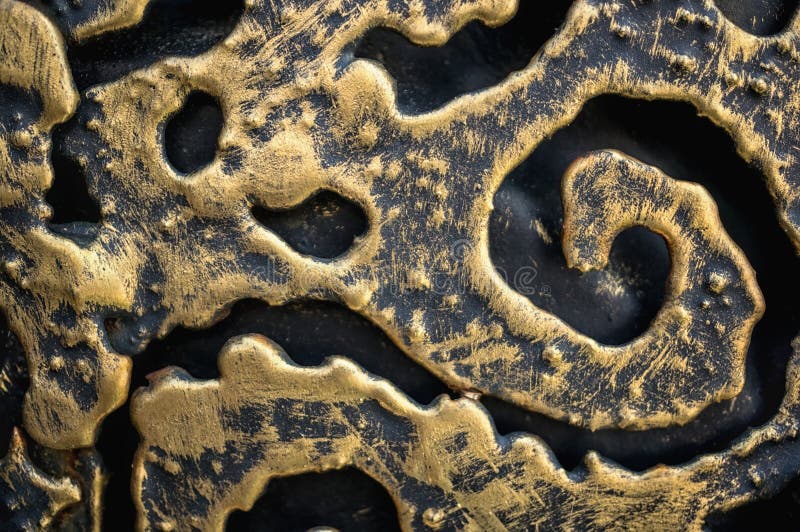 Gold Metal Texture Background with Forged Pattern. Close-up Stock Photo ...