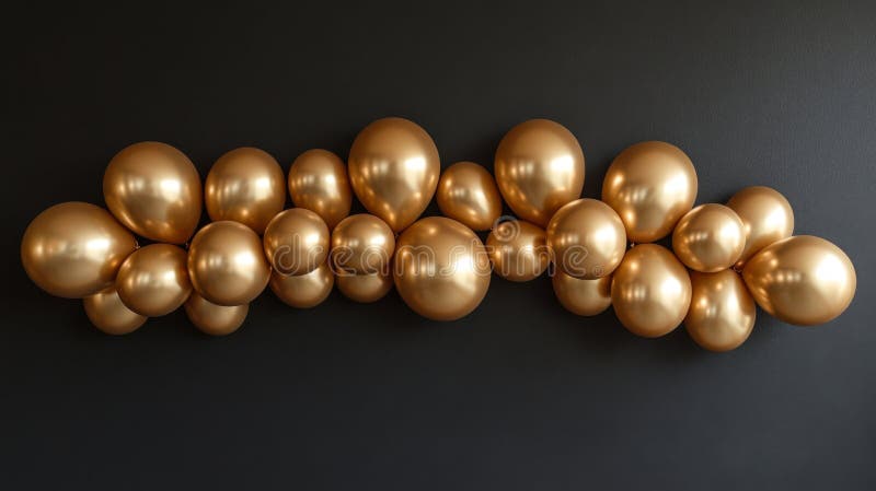 Gold Metallic Balloons on Black Background Stock Illustration ...