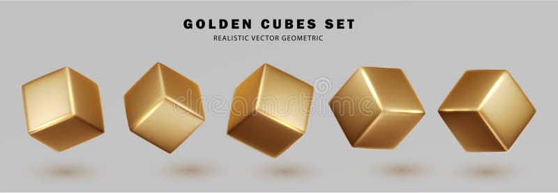 Gold Metallic 3d Cubes Set Isolated. Realistic Vector Geometric Shape ...