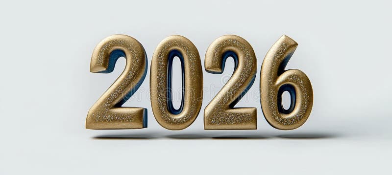 Gold Metallic Number 2026 with Blue Insets and Sparkles on a White ...