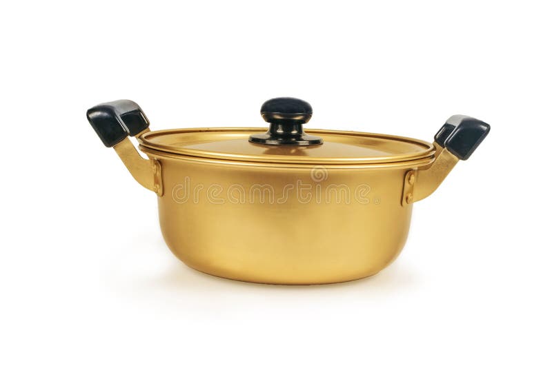 Gold Metallic Pot Kitchenware on White Stock Image - Image of object ...
