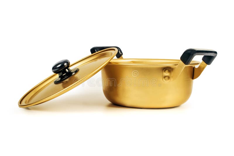 Gold Metallic Pot Kitchenware on White Stock Photo - Image of kitchen ...