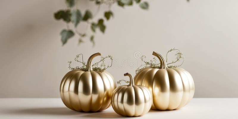 Gold Metallic Pumpkins Decorated for Autumn Stock Photo - Image of ...